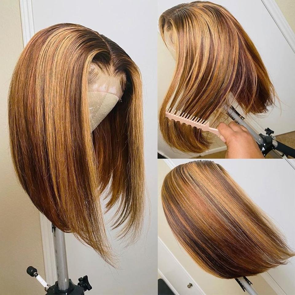 Highlight Wig Human Hair Bob Wigs Straight Ombre Lace Front Human Hair ...