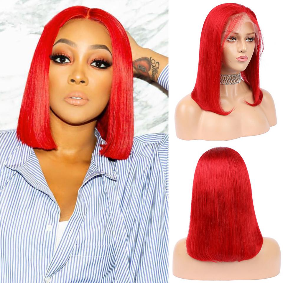 Red Wig Straight 13x4 Lace Front Human Hair Wigs Short Bob Wig [BOB15 ...