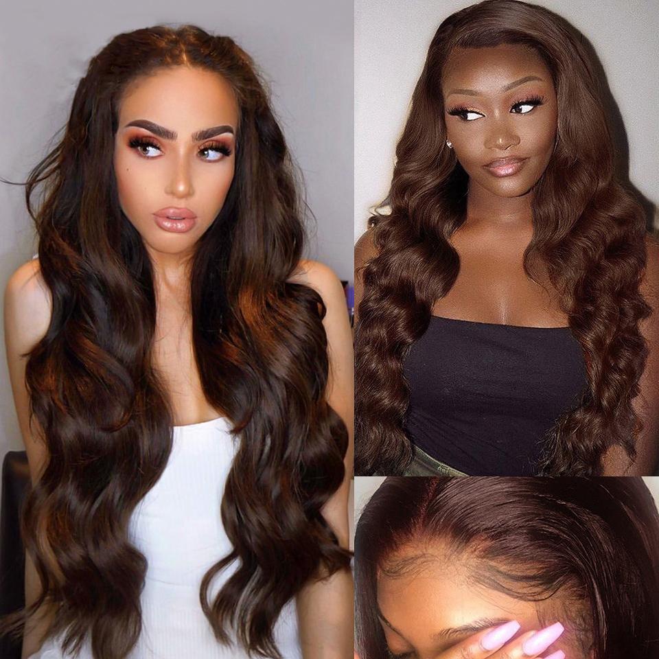 13X4 Lace Front Wig Brown Color Wigs Human Hair Wigs Pre Plucked Hairl ...